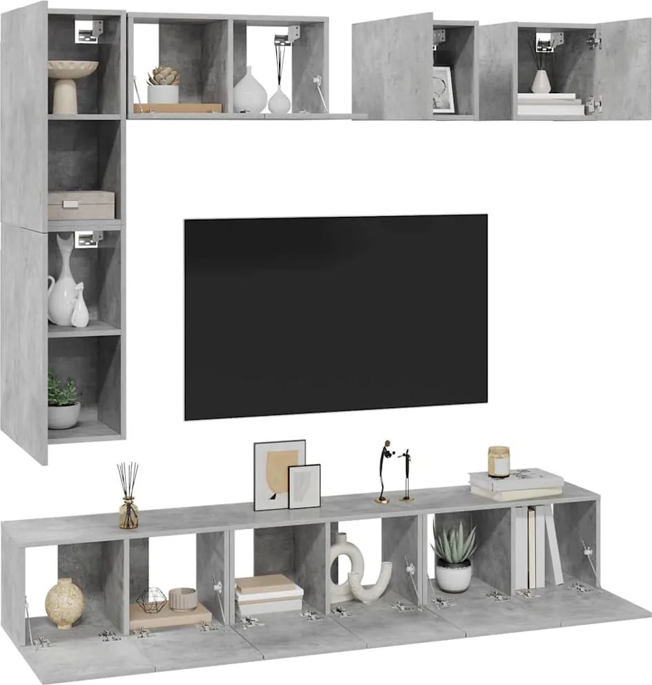8dílný set TV skříněk betonově šedý kompozitní dřevo 3079124