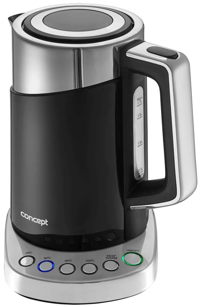 Concept - Rychlovarná konvice, objem 1,7 l, s regulací teploty, 2200 W, černá rk3171
