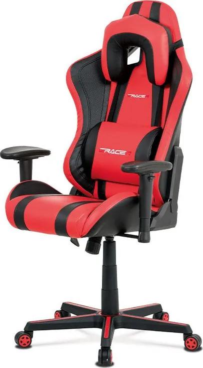 Autronic Kancelářská židle, červená+černá ekokůže, houpací mech., plastový kříž KA-V609 RED
