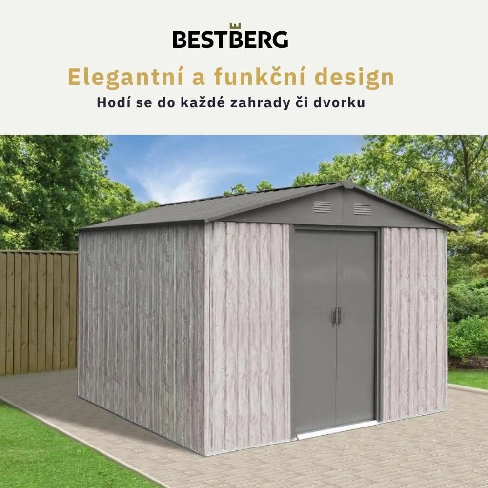 Zahradní domek BestBerg ZDB-7SD / 7,2 m² / 301 x 238 x 214 cm / dekor bílé dřevo/šedá