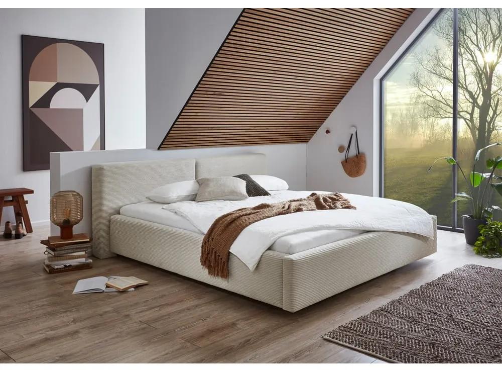 Béžová čalouněná dvoulůžková postel s úložným prostorem a roštem 180x200 cm Cube – Meise Möbel