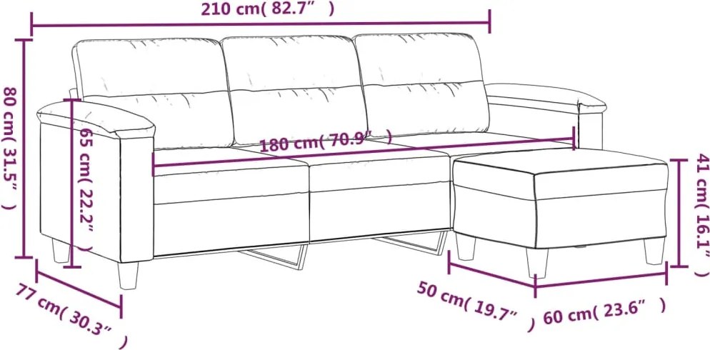 3místná pohovka s podnožkou světle šedá 180 cm mikrovlákno 3201232