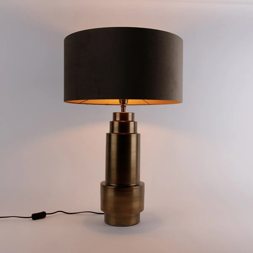 Stolní lampa bronzová s sametovým stínítkem taupe se zlatem 50 cm - Bruut