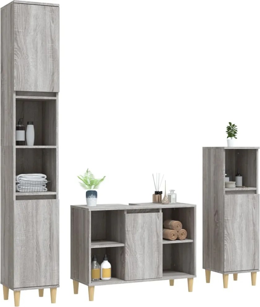 3dílný set koupelnového nábytku šedý sonoma kompozitní dřevo 3185619
