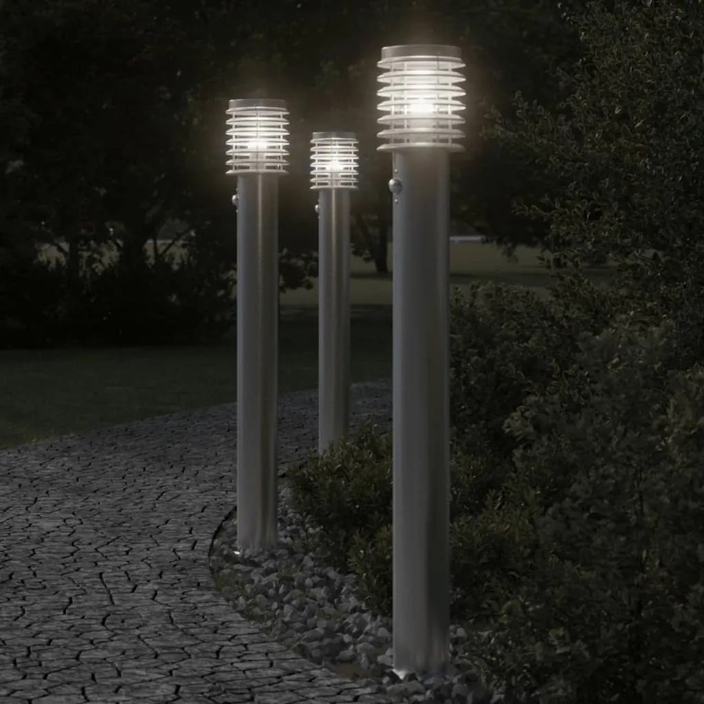 Venkovní stojací lampa s čidlem stříbrná 110 cm nerezová ocel