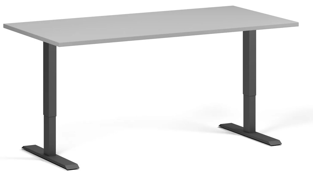Výškově nastavitelný stůl, 160x80 cm, 2 motory, černá podnož, šedá