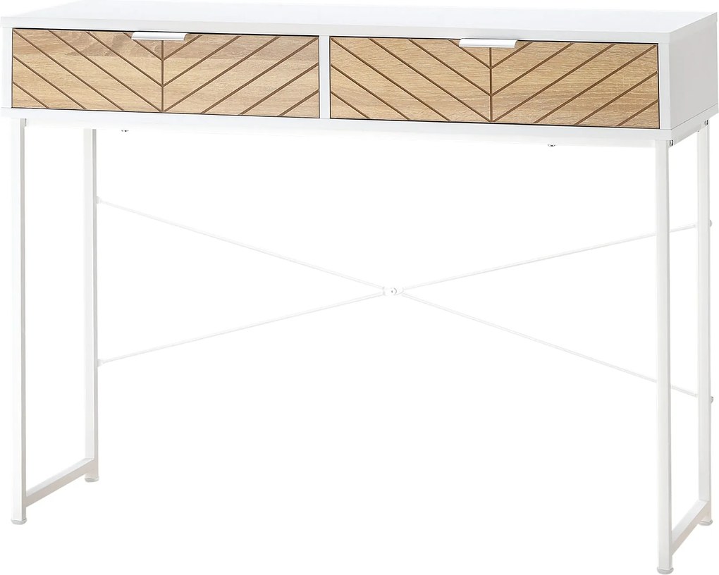 HOMCOM Úzký konzolový stolek do předsíně s 2 zásuvkami, design s vyřezávanými liniemi, moderní styl pro chodbu, obývací pokoj a ložnici 100x30x75 cm b