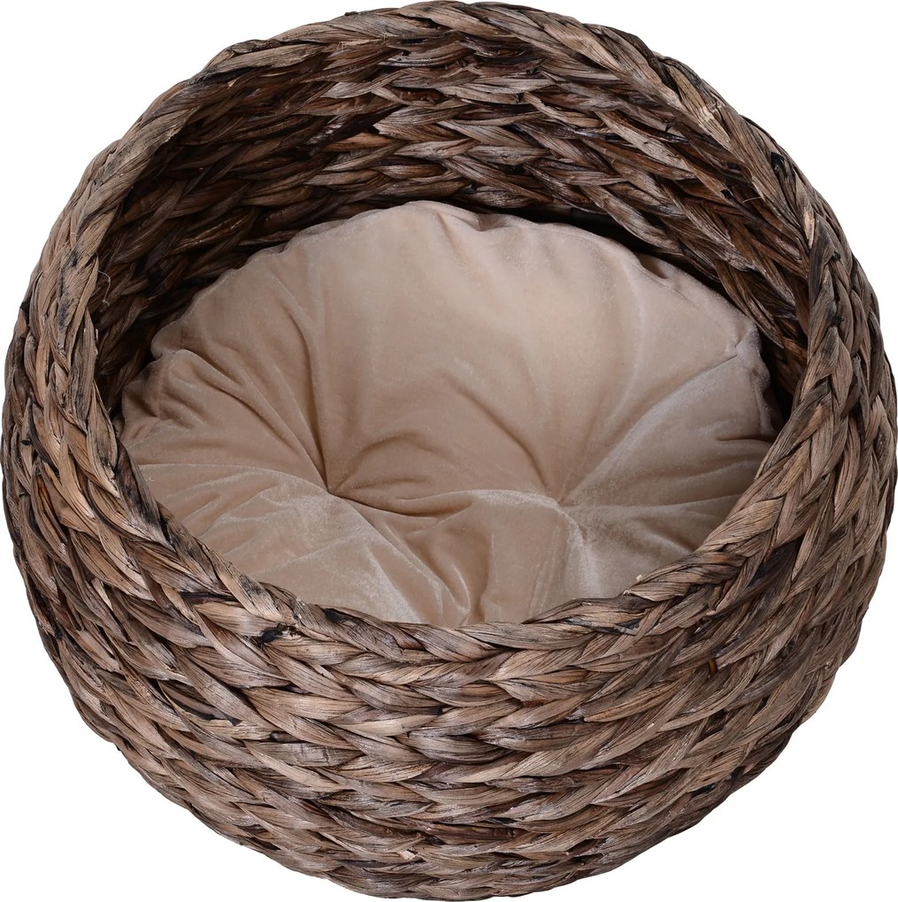 PawHut ratanový koš pro kočky útulná kočičí jeskyně z vodního hyacintu tmavě hnědá 50x42x60cm ideální do obývacího pokoje | Aosom.de