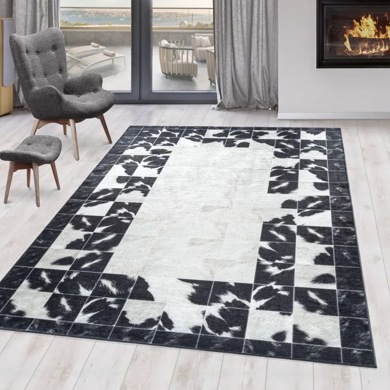 Ayyildiz, Kusový koberec Fiesta 4307 black, 160x230, černobílá, chodba / předsíň