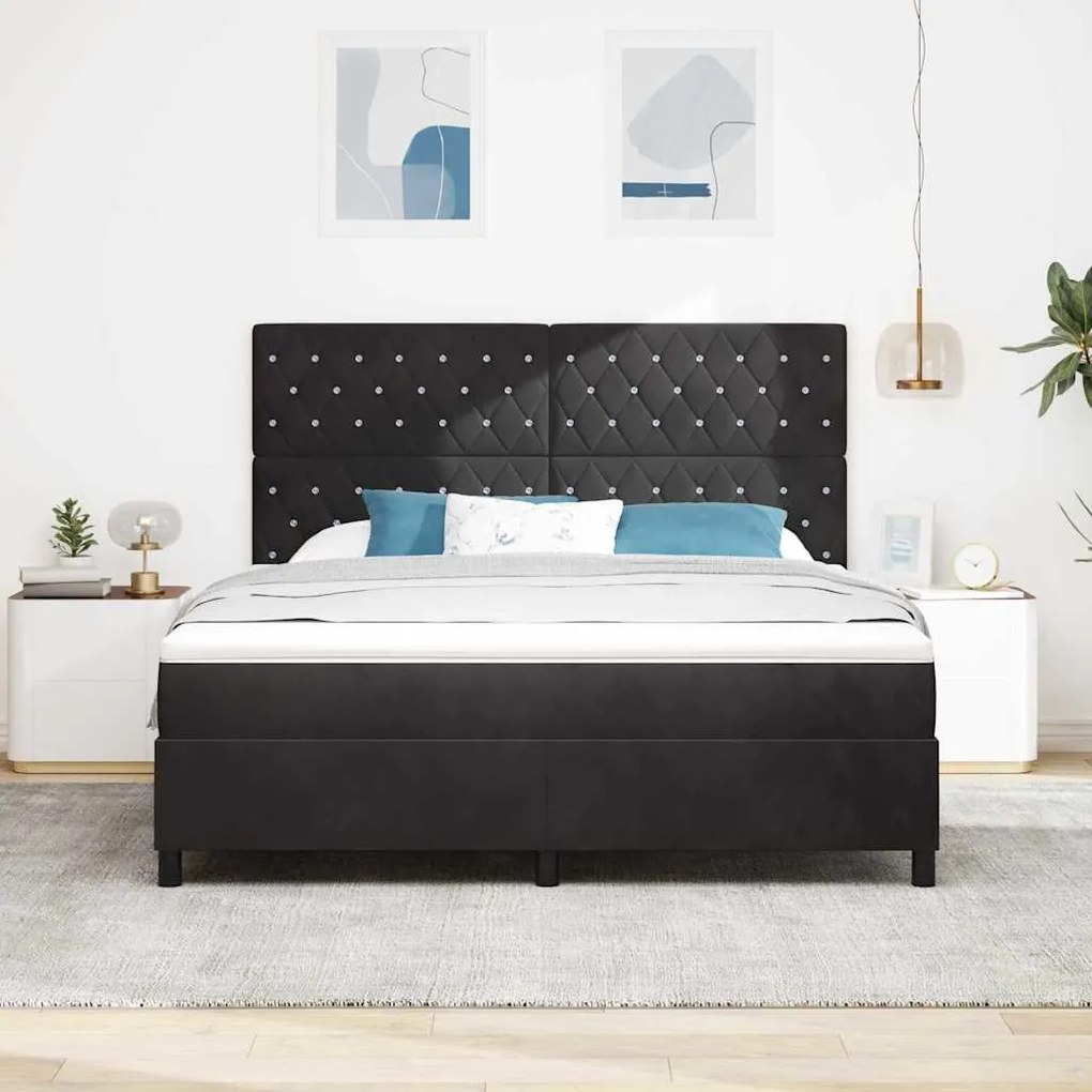 Postel s boxspringem s matrací s čelo Černý 180 x 200 cm samet 3339784