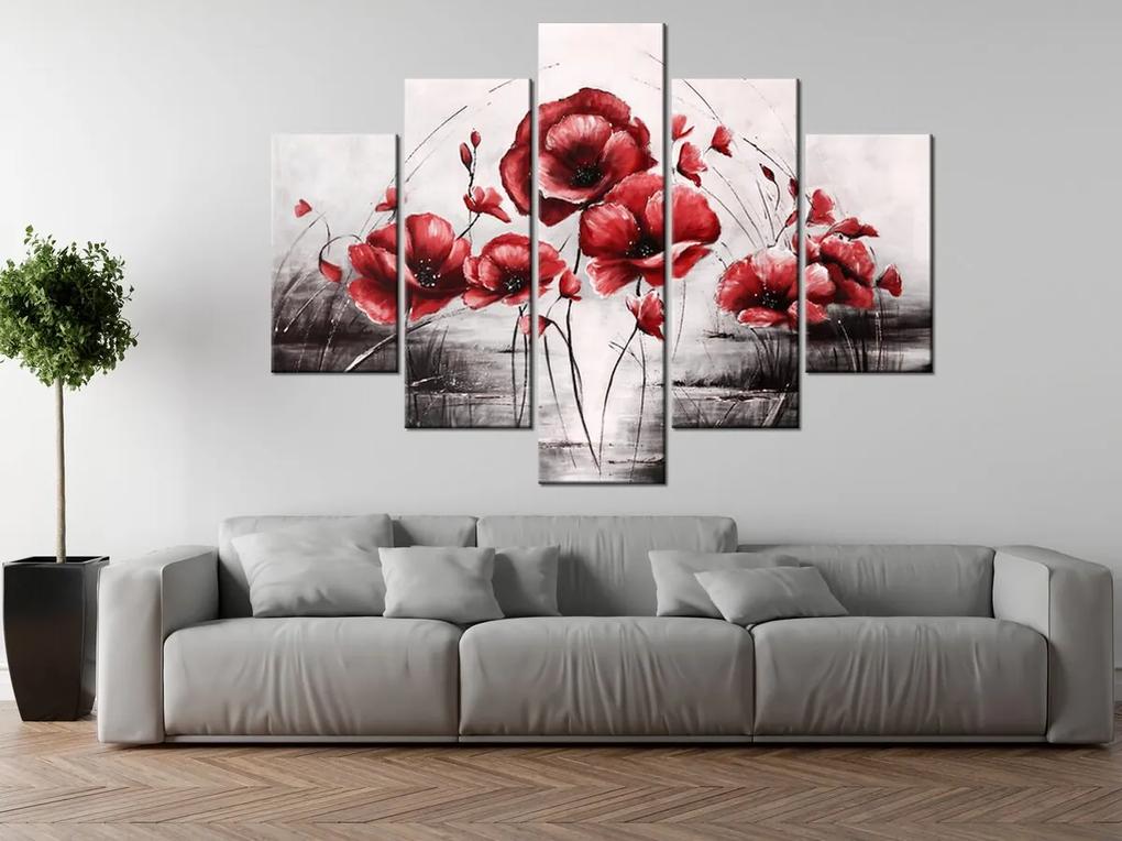 Gario Ručně malovaný obraz Červené Vlčí máky - 5 dílný Rozměry: 150 x 105 cm