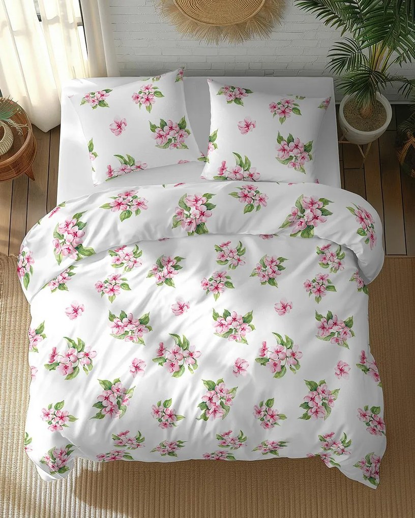 Detexpol Bavlněné ložní prádlo 220x200 bílé s růžovými květy – 5766 A – Cotton Bloom