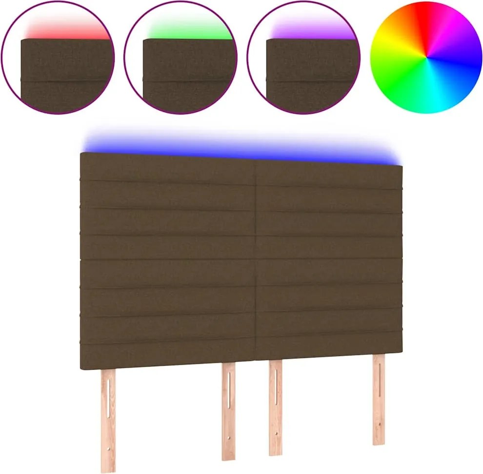 Čelo postele s LED tmavě hnědé 144x5x118/128 cm textil 3122565