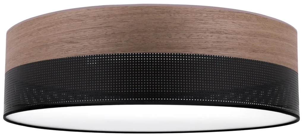 Stropní svítidlo Wood, 1x hnědá ořechová dýha/černé plastové stínítko, (bílé plexisklo), (fi 50cm)