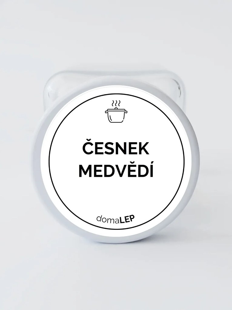 Samolepka na kořenky MEDVĚDÍ ČESNEK bílá 5 cm tučné písmo