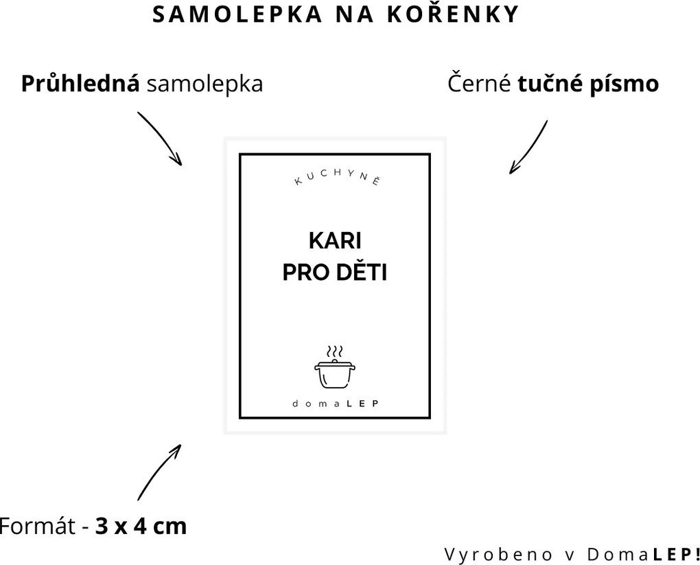 KARI PRO DĚTI - Samolepka na kořenky 3 x 4 cm - DomaLEP varianta: BÍLÁ - základní písmo