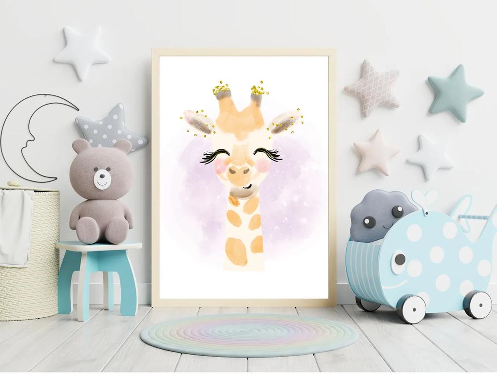 Plakát zvířátka žirafka - Obraz, Plakát Velikost: B2 - 50x70 cm, Volba rámu: bez rámu, Dekorace: s dekoracemi