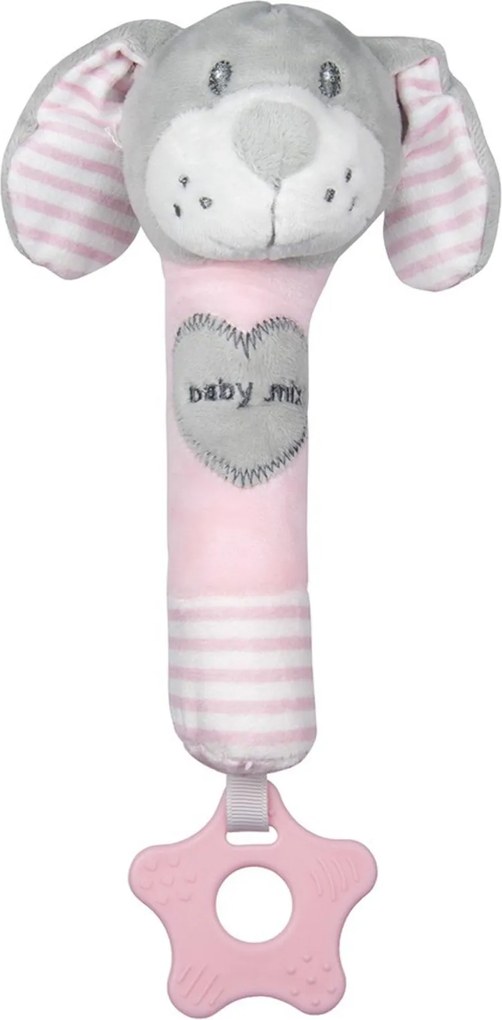 Dětská pískací plyšová hračka s kousátkem Baby Mix pes růžový