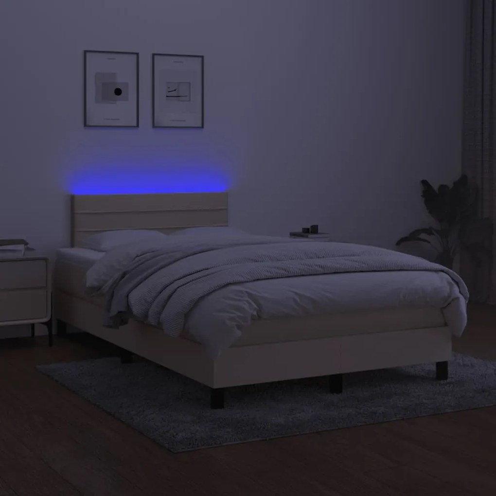 Box spring postel s matrací a LED krémová 120x190 cm textil 3270051