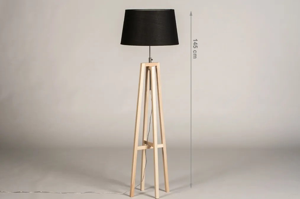 Stojací designová lampa Paola Black and Natur Wood