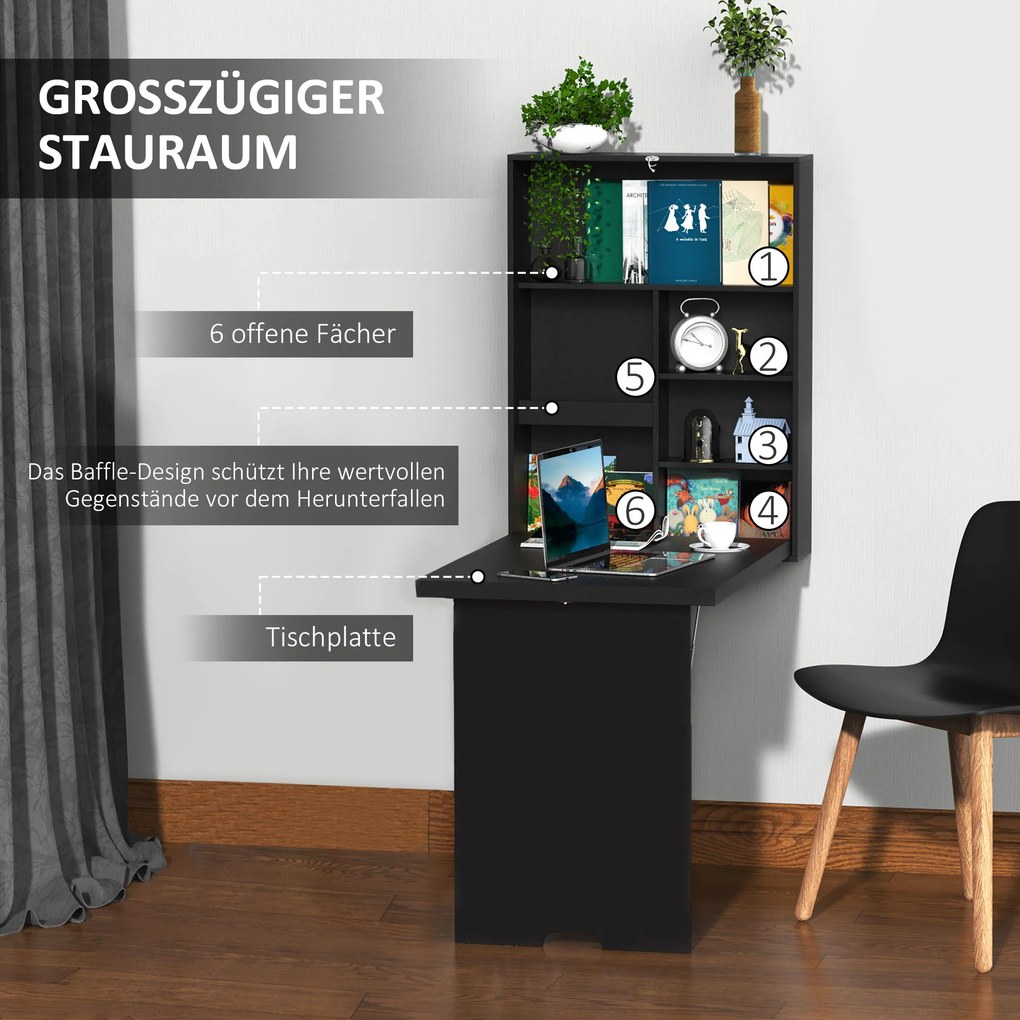 HOMCOM Nástěnný skládací stůl Skládací stůl Počítačový stůl s tabulí 60x94,5x147cm | Aosom