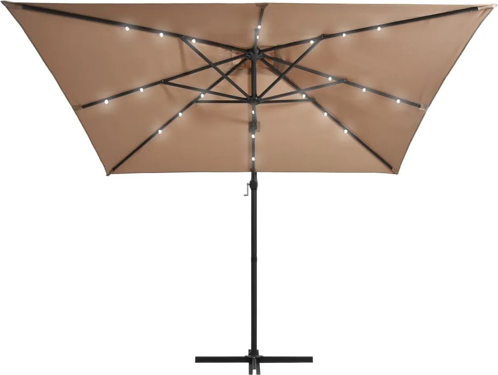 vidaXL Marketos Boční zahradní slunečník s LED ocelová tyč 250 x 250 cm taupe