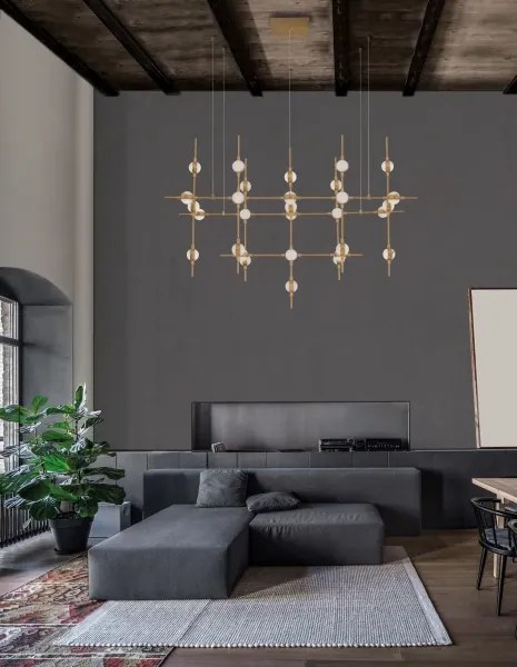 LED lustr Atomo 106 zlaté s dálkovým ovládáním