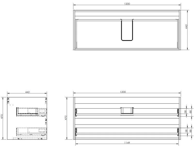 Mexen Orio, koupelnová skříňka 120 cm, 2 zásuvky, šedá matná, 91A10-12047-2-BFF62