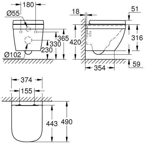 GROHE 39693000-Závěs. kompaktní WC EURO CERAMIC s Triple Vortex 53 l keram./bílá