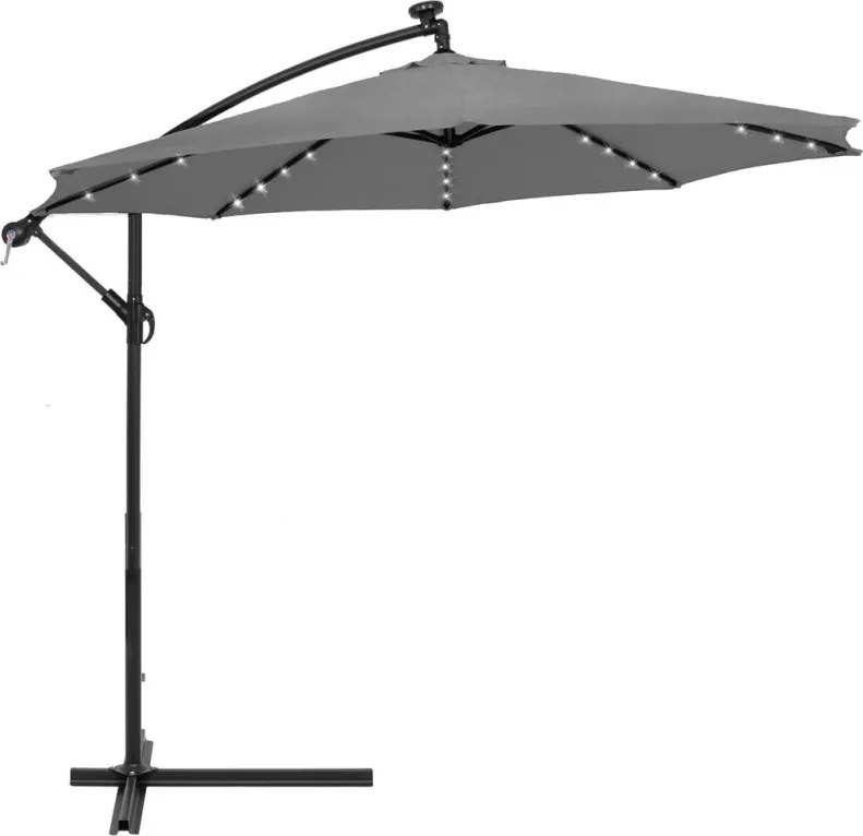 Zahradní slunečník s led osvětlením 290 cm, šedý SPRINGOS ATENA GU0046
