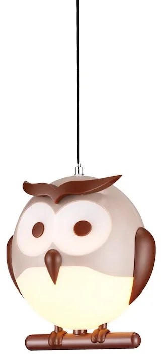 Dětské závěsné svítidlo Owl, 1x hnědé plastové stínítko, br