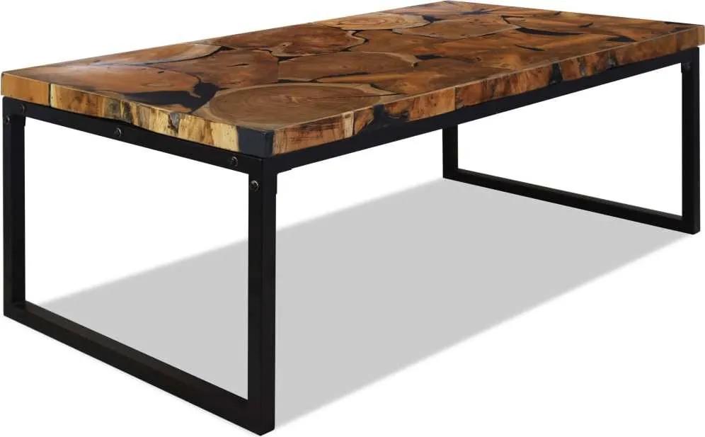 vidaXL Konferenční stolek teak a pryskyřice 110 x 60 x 40 cm [244553] Barva: Černá