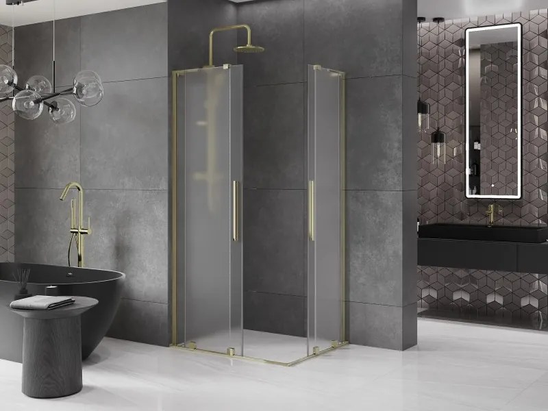 Mexen Velar L Duo, sprchový kout s posuvnými dveřmi 100 x 90 cm, 8mm sklo námraza, zlatá lesklá, 871-100-090-02-33-50