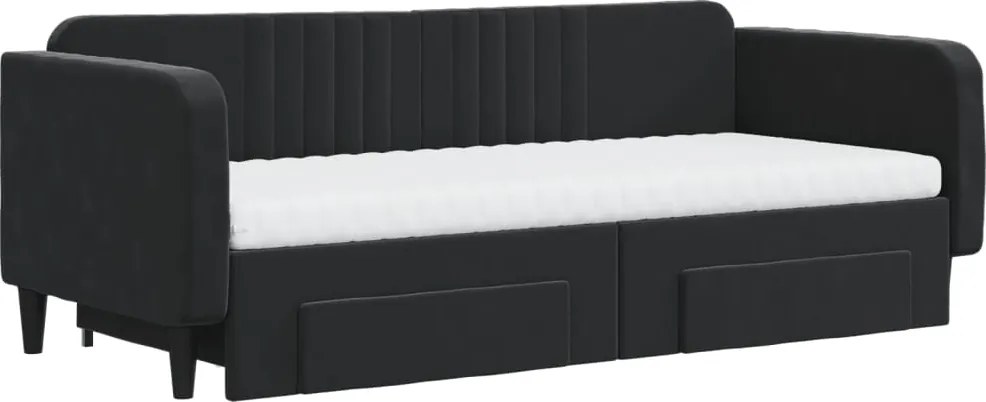 Válenda s přistýlkou a zásuvkami černá 90 x 200 cm samet 3197139