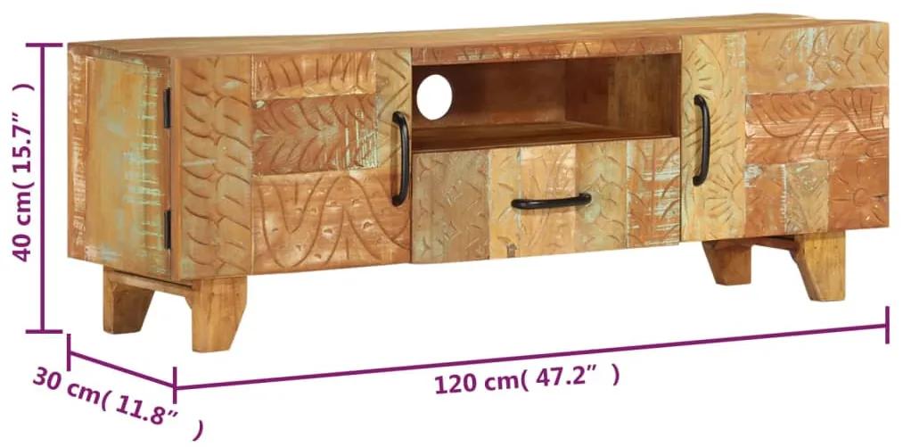 Ručně vyřezávaná TV skříň 120x30x40cm masivní recyklované dřevo - Default Title