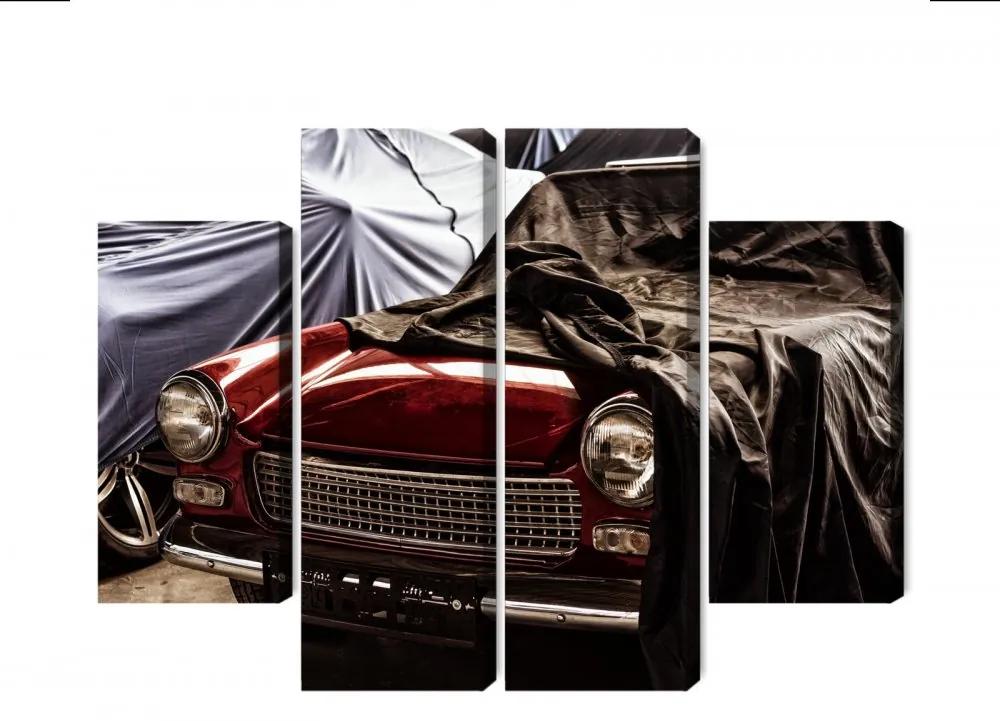 Vícedílný obraz Italské Retro Auto Potažené Látkou Nedostatek Nedostatek Přírodní plátno 200x150