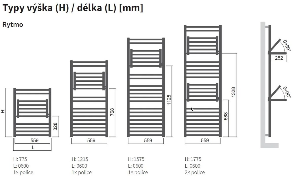 Isan Rytmo 1775 x 600 mm koupelnový radiátor bílý