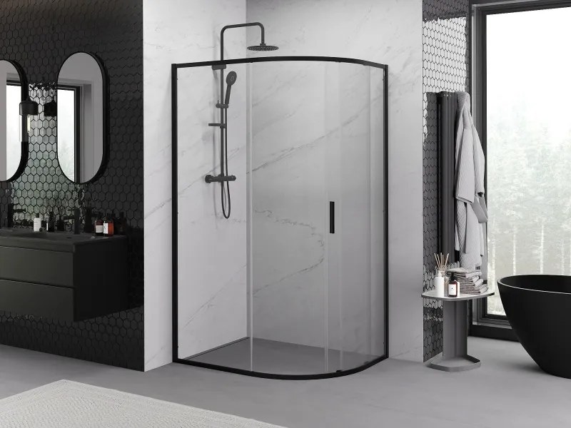 Mexen Exo sprchový kout půlkruhový asymetrický posuvný 100 x 90 cm, transparentní, černá - 8131-100-090-70-00