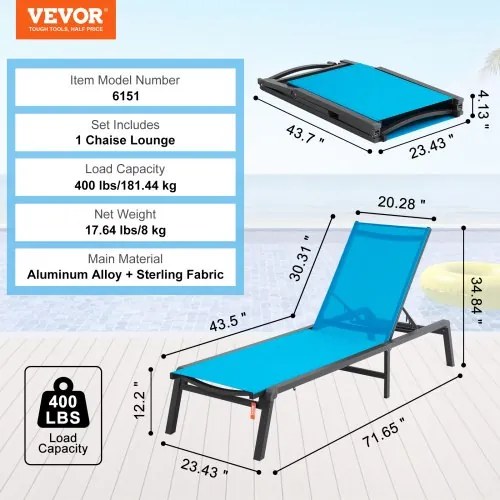 Chaise Lounge Křeslo Venkovní lehátko na terasu s nastavitelnými 5 polohami