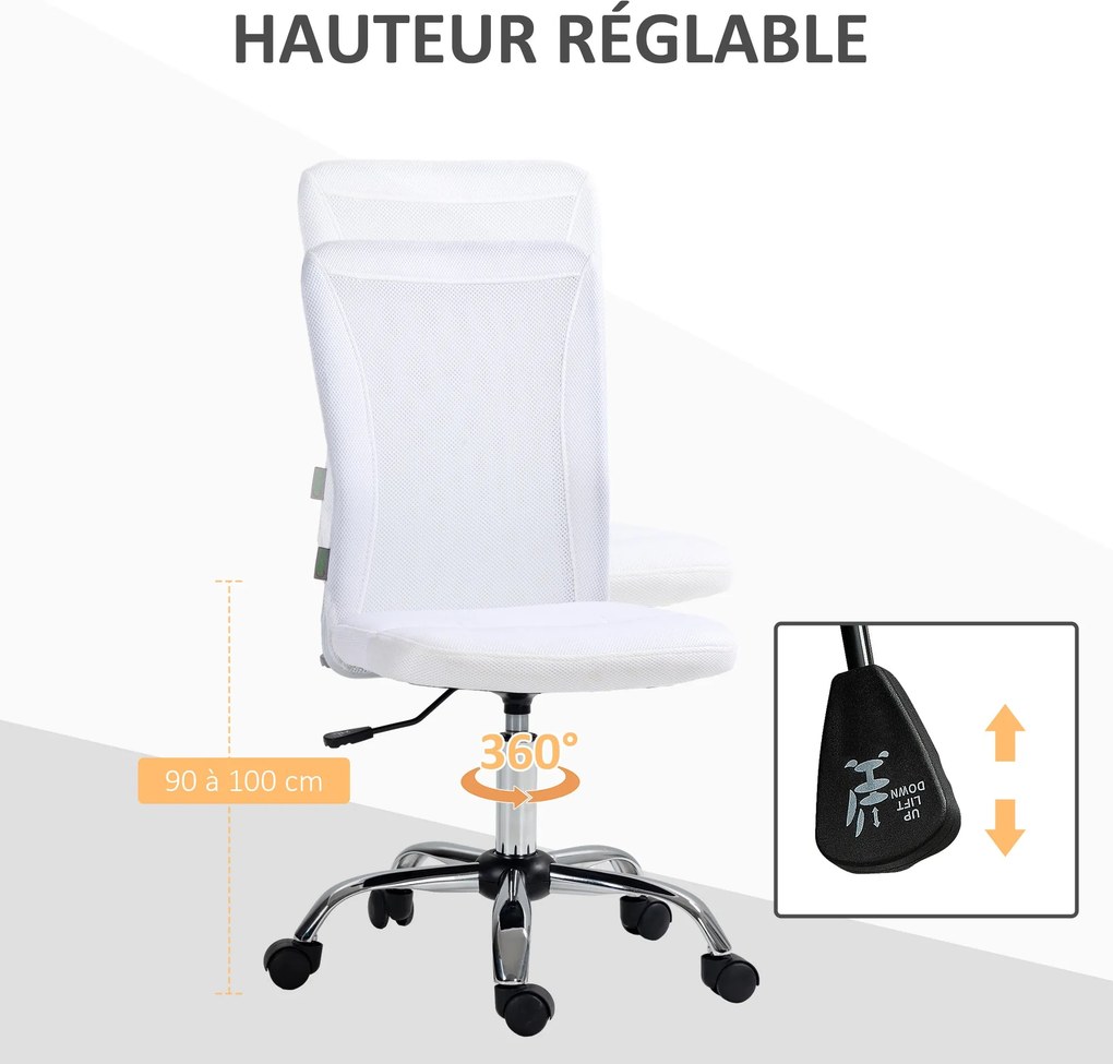 Vinsetto Ergonomická kancelářská židle s nastavitelnou výškou, 360° otočná, bílá síťovina | Aosom