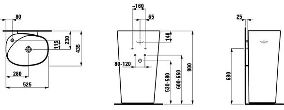 Laufen Palomba Stojící umyvadlo s nástěnným uchycením 52 cm, LCC - bílá H8118044001041