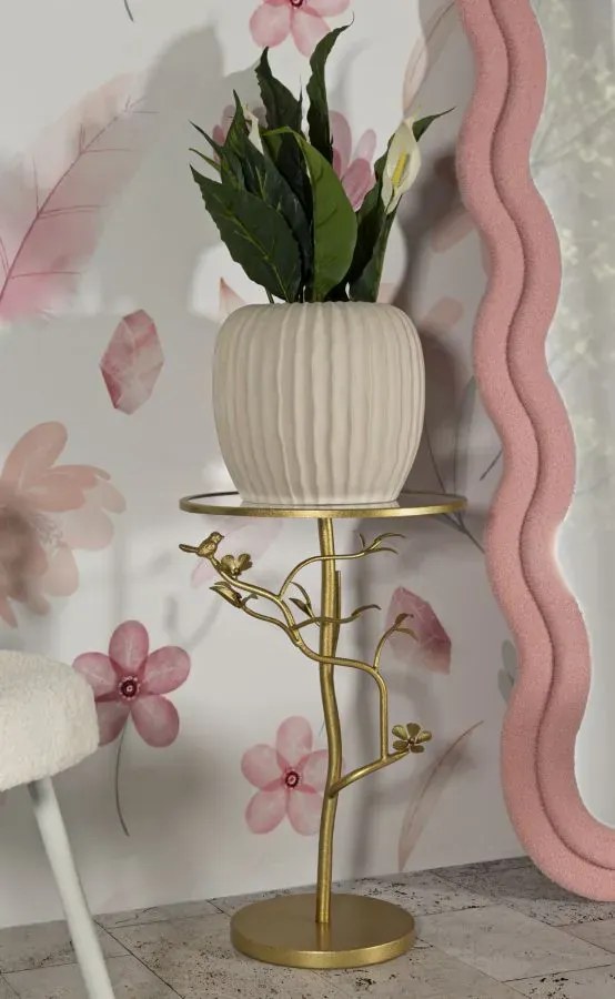 Odkládací stolek Birds 38 cm sklo zlatý