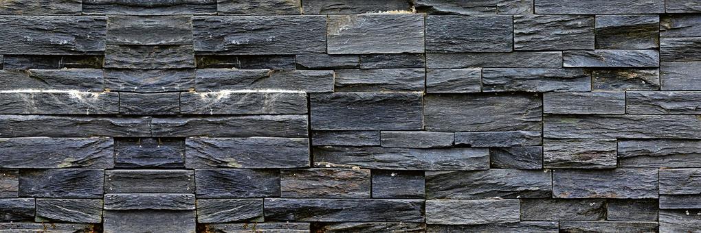 DIMEX | Fototapeta do kuchyně Břidlicová kamenná zeď KI-180-248 | 180 x 60 cm | šedá, černá