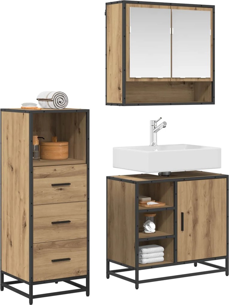 Sada koupelnového nábytku 3 ks Artisanový dub Kompozitní dřevo 3402370