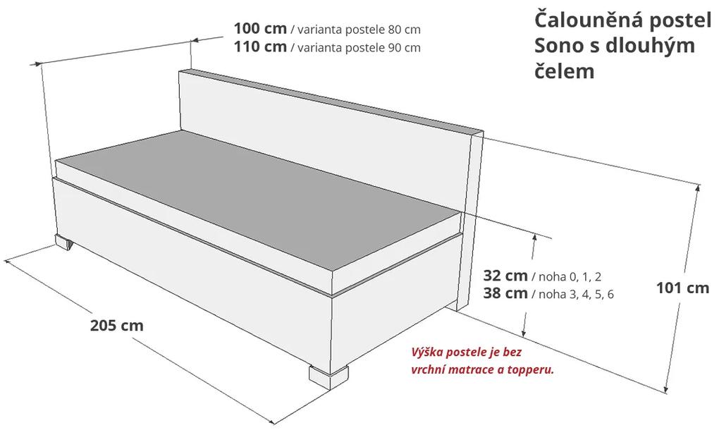 NEW DESIGN postele Čalouněná postel SONO s dlouhým čelem a úložným prostorem, 80×200 cm Velikost postele: 80 × 200 cm, Strana: Pravá