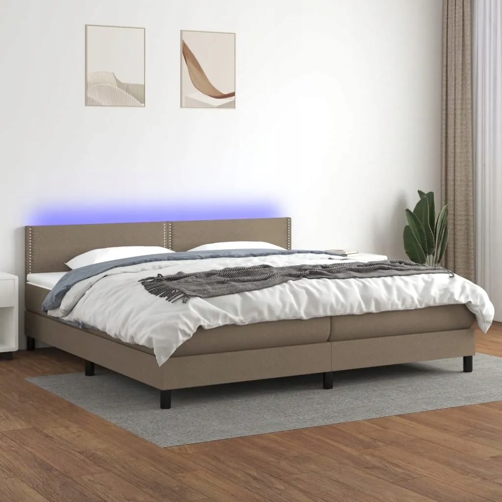 Box Spring Postel S Matrací A Led Textil Taupe Hladké s hřebíky 200 x 200