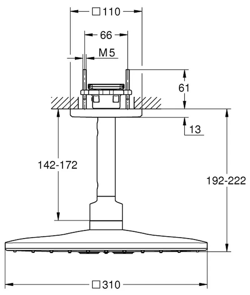 Grohe Rainshower SmartActive 310 Cube - Set stropní hranaté hlavové sprchy se 2 režimy proudu, kartáčovaný Cool Sunrise 26481GN0