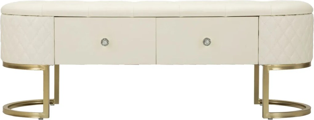 Lavice Sharon 120 cm s úložným prostorem ekokůže bílá/zlatá