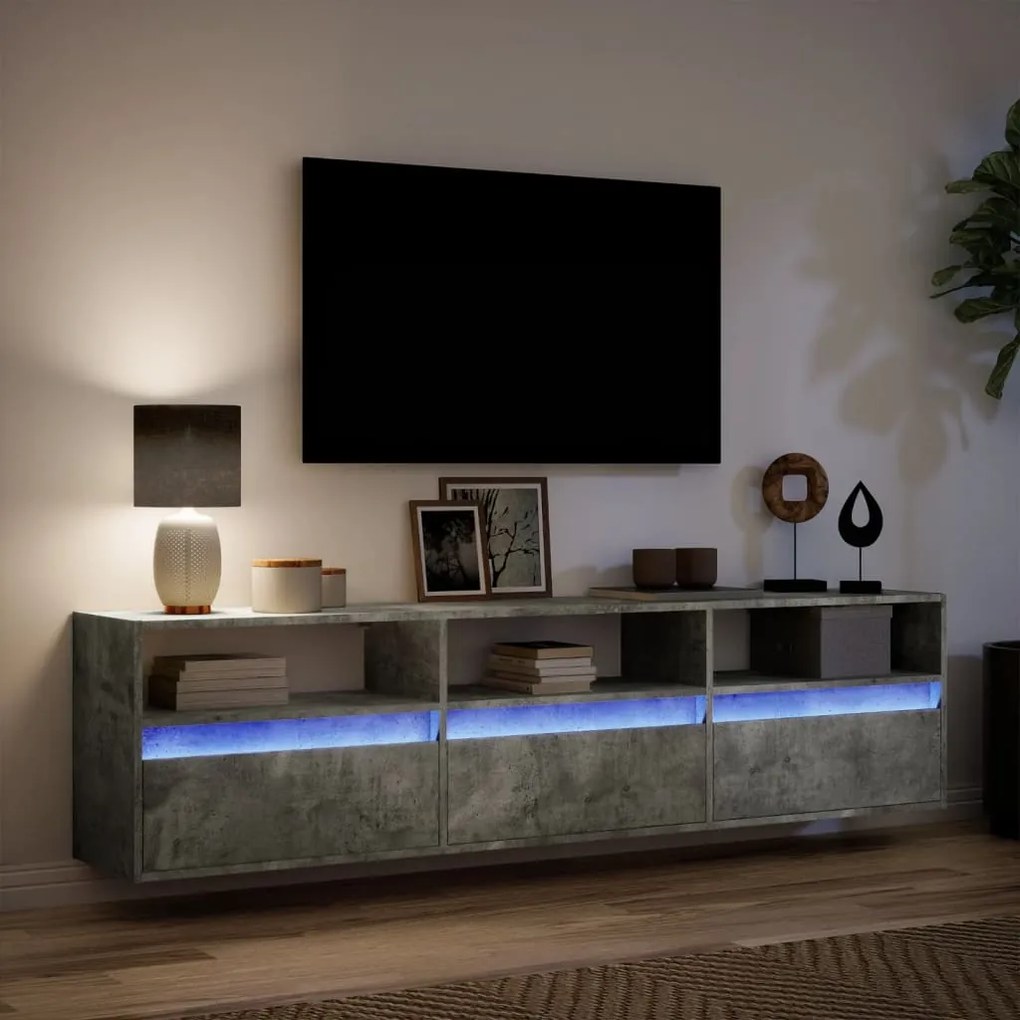 Nástěnná TV skříňka s LED betonově šedá 180 x 31 x 45 cm 3307943