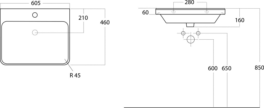 Sapho, THALIE 60 keramické umyvadlo 60x46 cm, nábytkové, TH11060